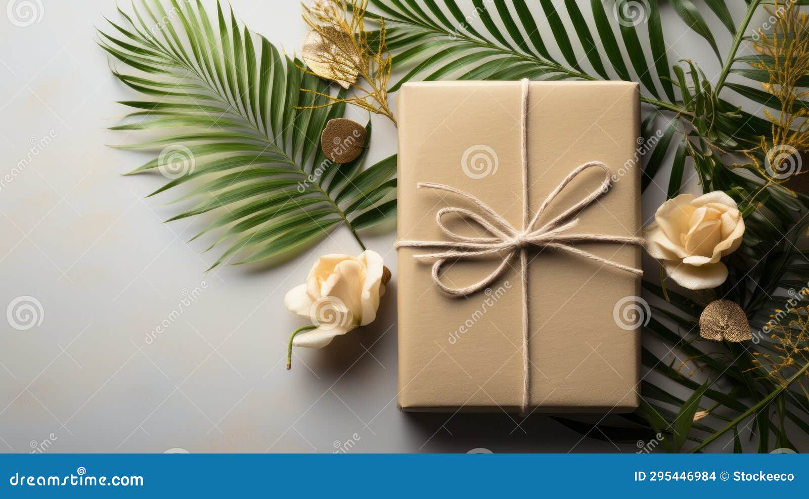 Earth Tone Gift Box with Palm Leaves Decoration Stock Illustration ...