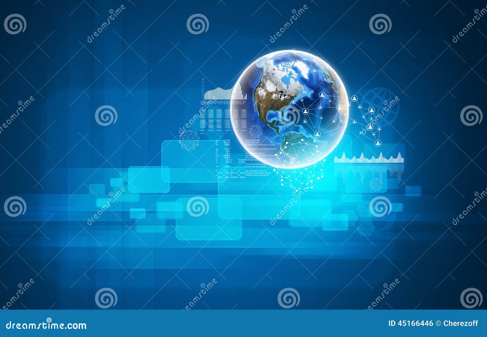 Earth with Transparent Rectangles, Graphs and Stock Photo - Image of ...