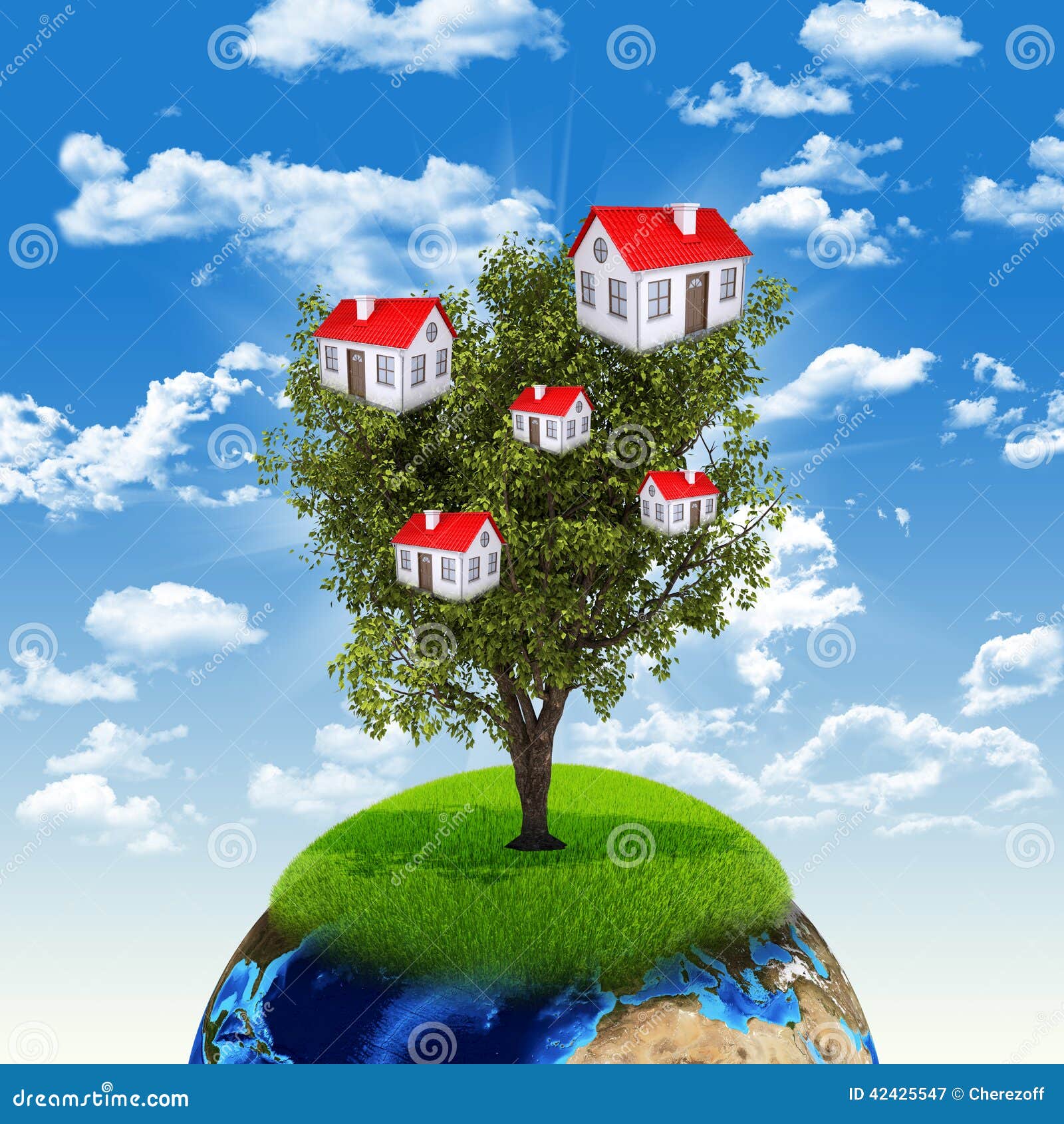 Earth and tree with houses stock image. Image of concept - 42425547