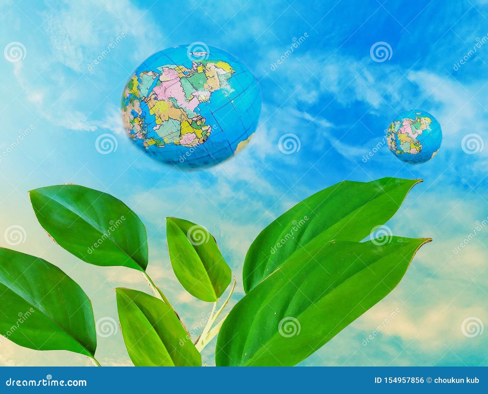 Earth with Tree and World on Blue Sky Stock Photo - Image of tree ...