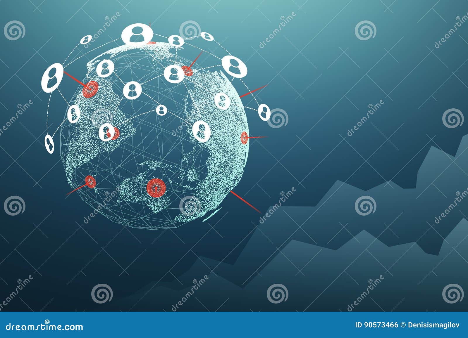 Earth with Two Graphs, Landmarks and Network Stock Illustration ...
