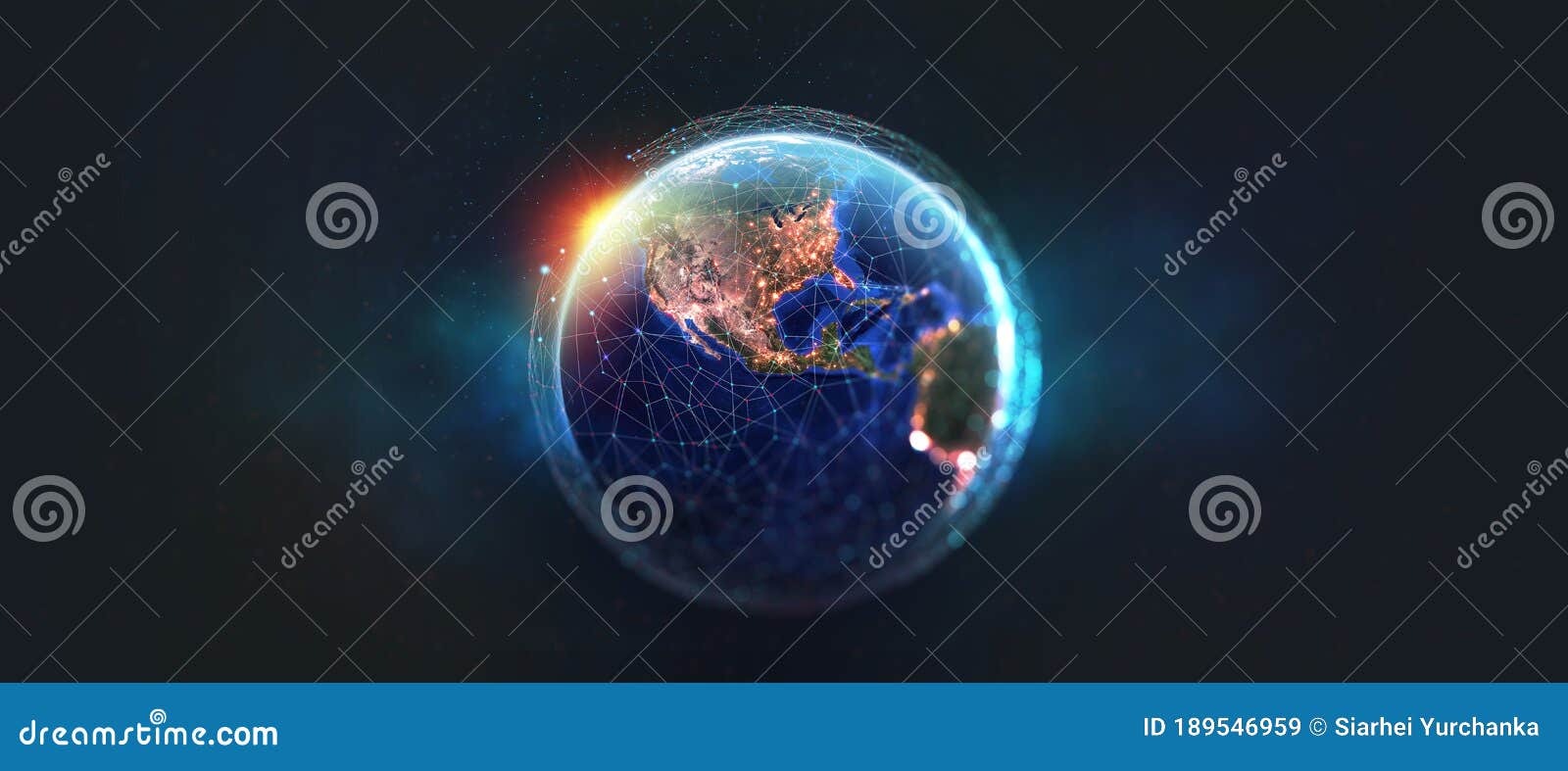 Earth View from Space. Global Network. Blockchain Technology Stock ...