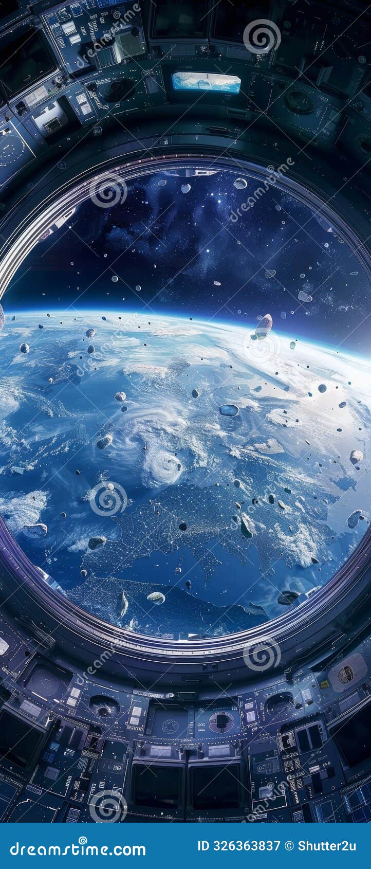 Earth View from a Space Station Cargo Bay Where Floating Objects Dance ...