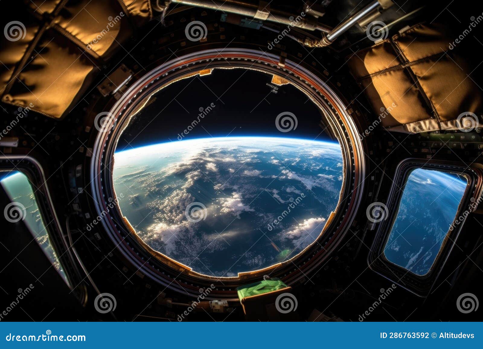 Earth View through a Space Station Window Stock Illustration ...