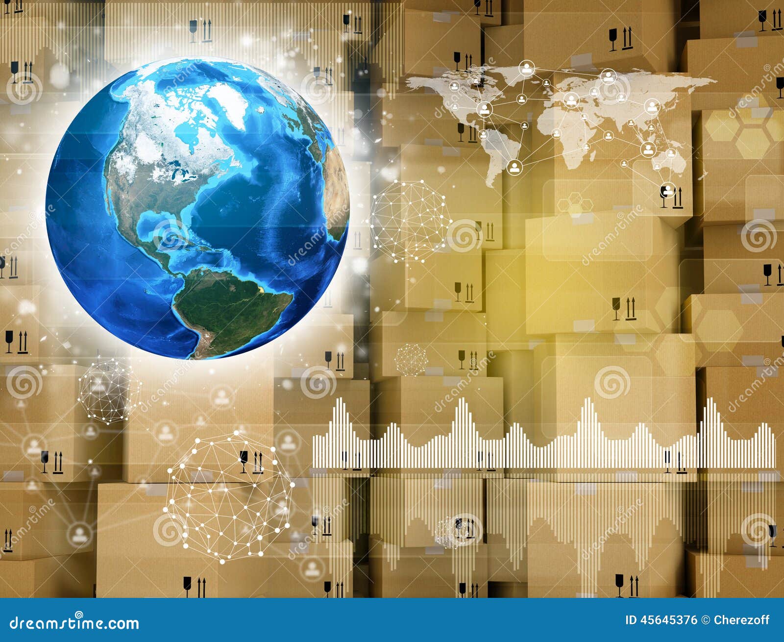 Earth and Wall of Cardboard Boxes Stock Illustration - Illustration of ...