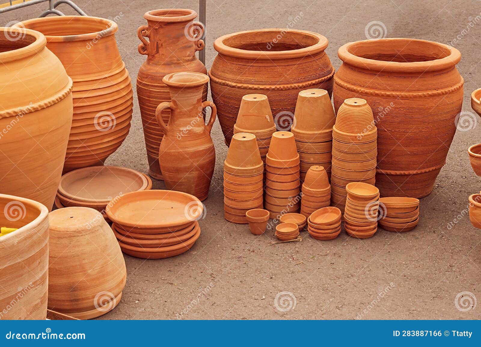 Earth Ware Pots and Jars Outside Stock Photo - Image of clay, ground ...