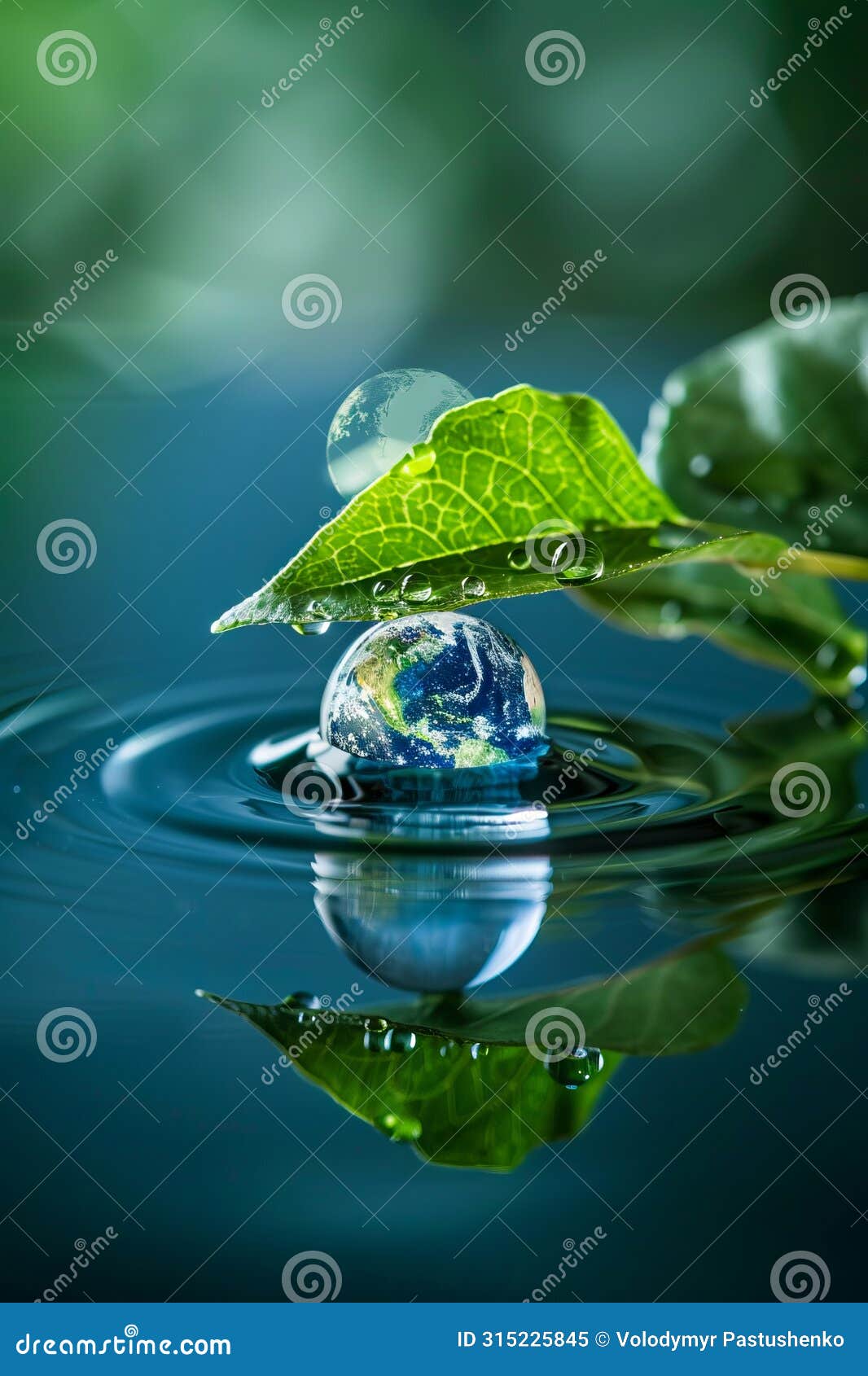 Earth Water Droplet with Leaf Stock Image - Image of waterdrop, world ...