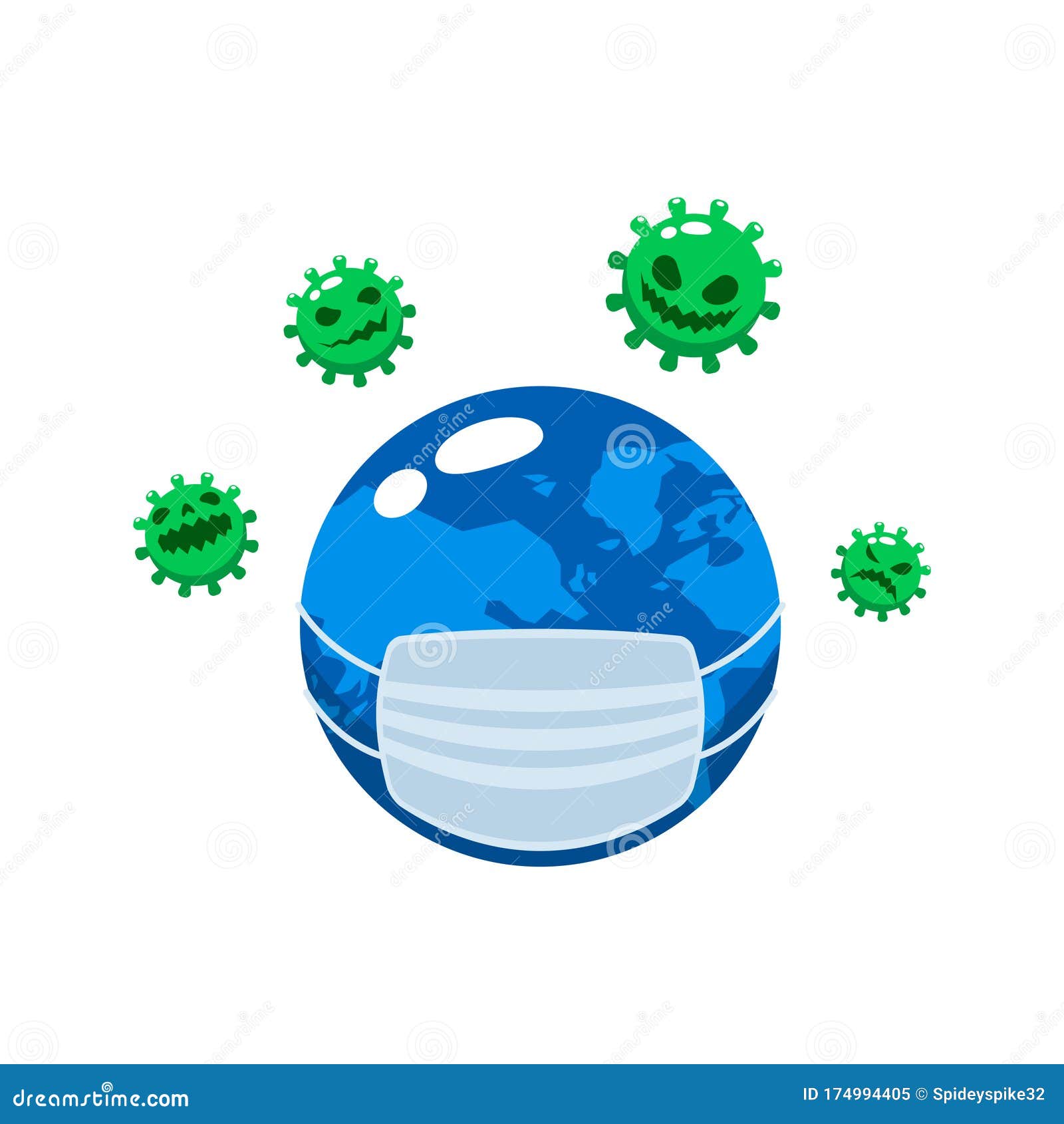 Earth Wearing Mask with Evil Germ on Top of it. Isolated Vector ...