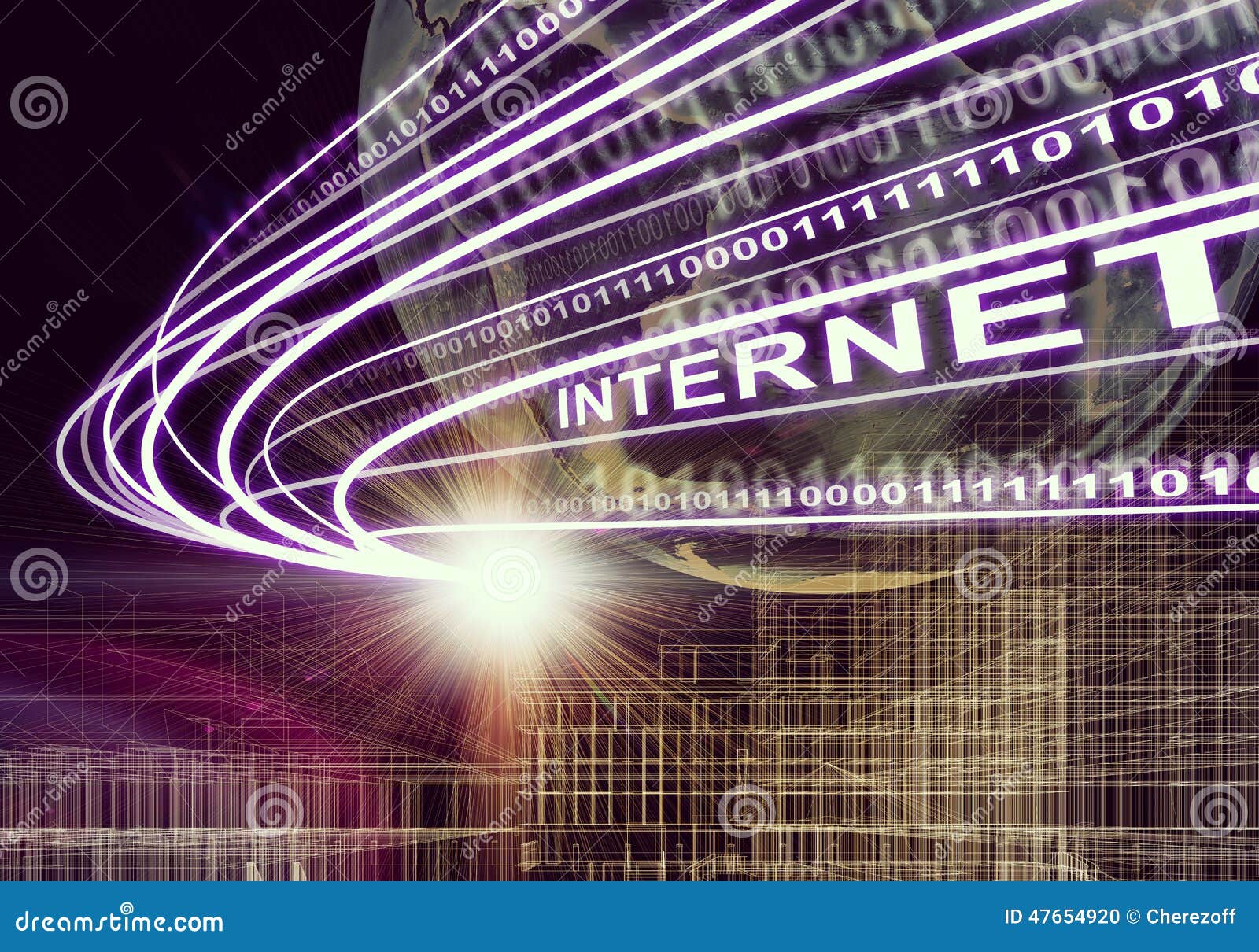 Earth, Wire-frame Building, Light Beams, Digits Stock Photo - Image of ...