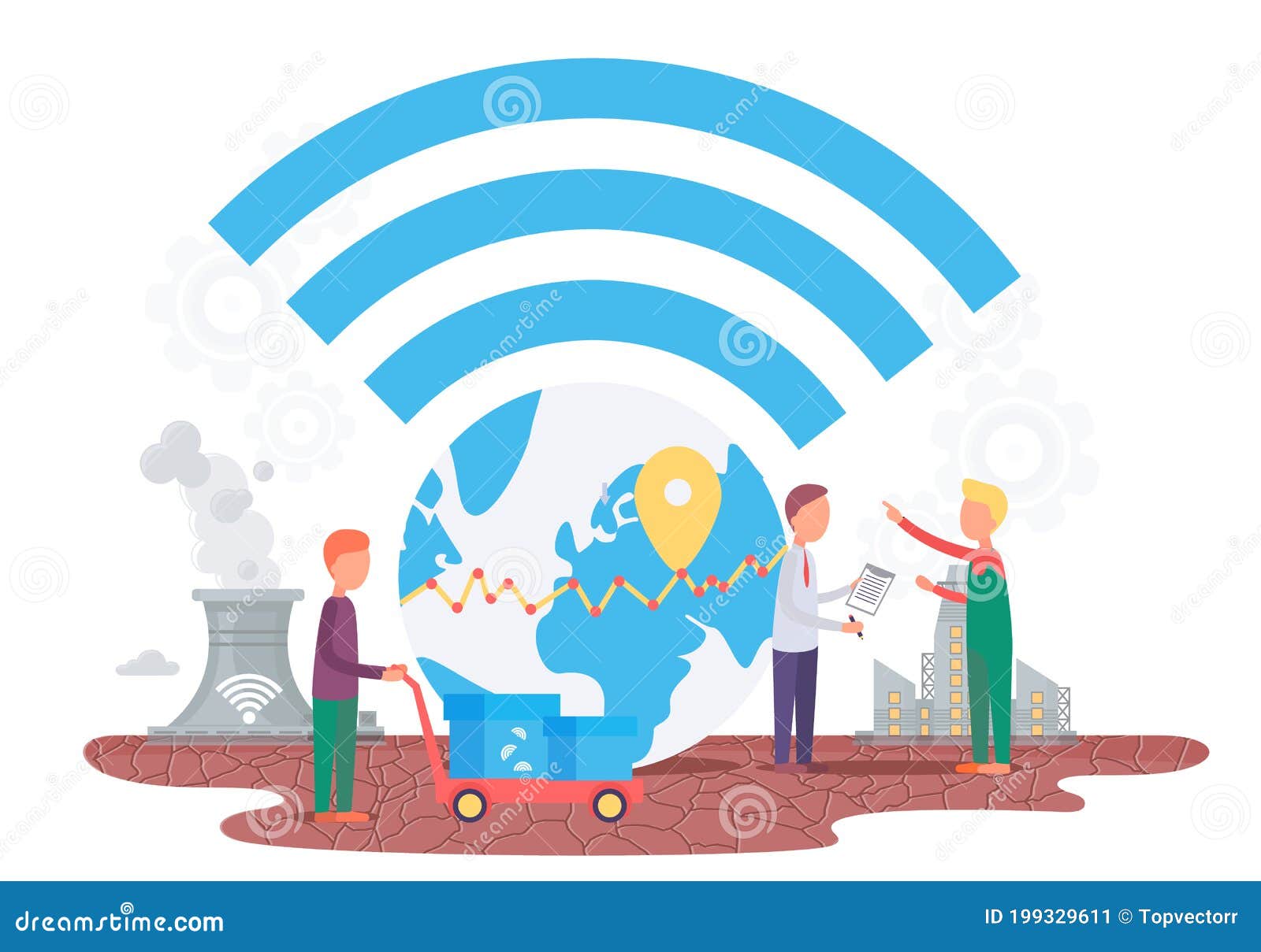 The Earth with Wireless Signal for Internet Connection and Human ...