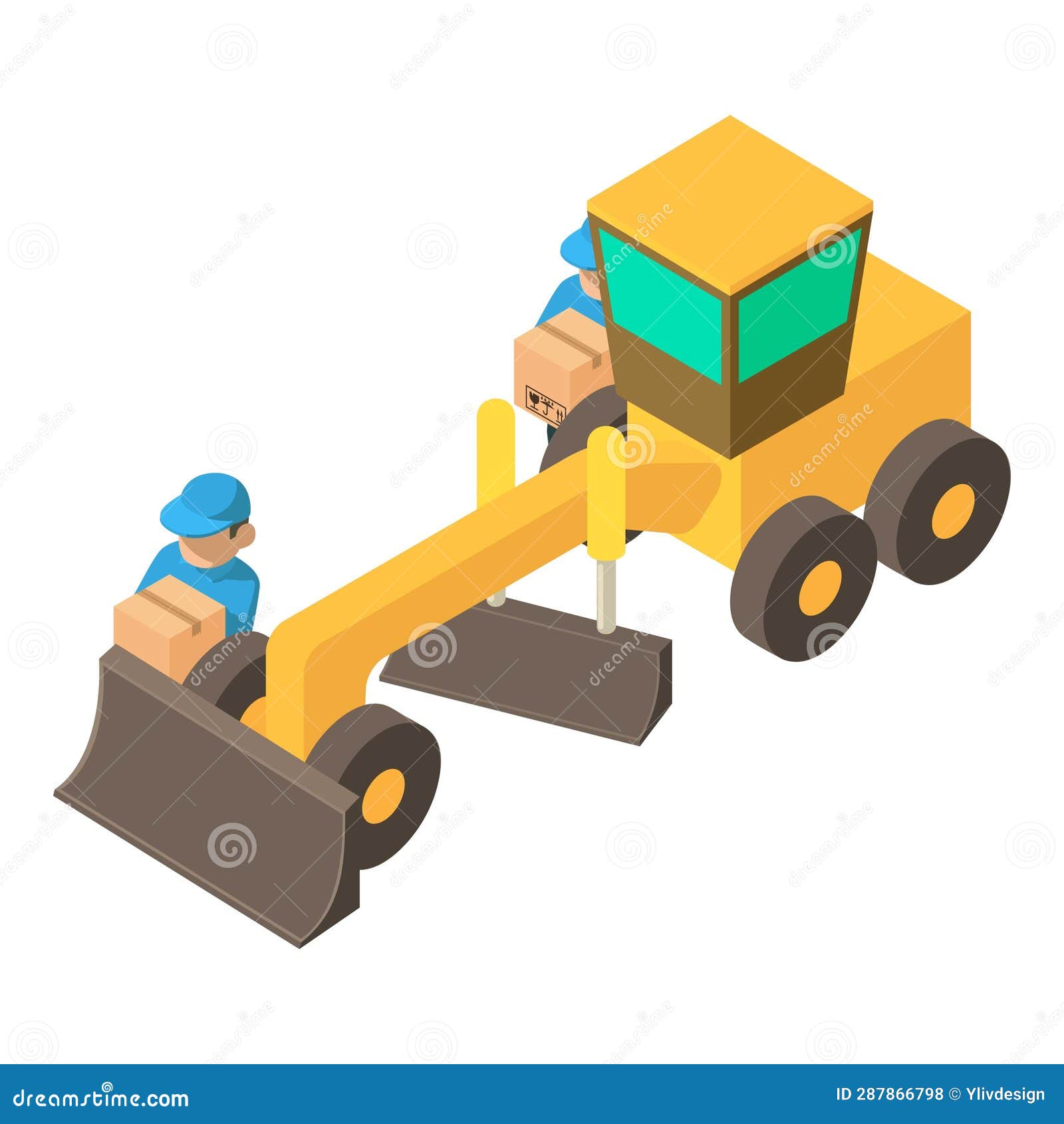 Earth Work Icon Isometric Vector. Two Man Worker with Box Near Motor ...