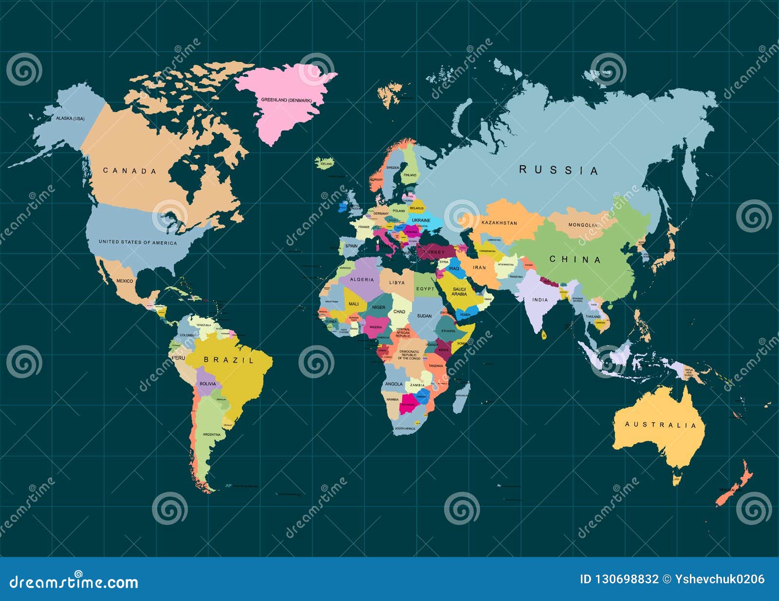 The Earth, World Map on Dark Background. Vector Illustration Stock ...