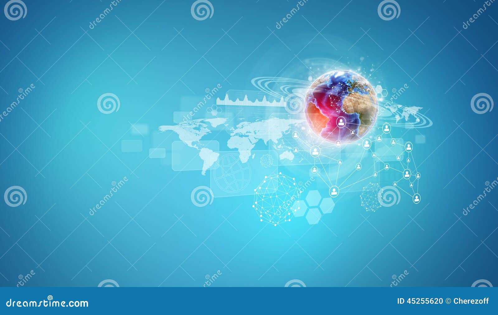 Earth with World Map, Graphs and Network Stock Photo - Image of sphere ...