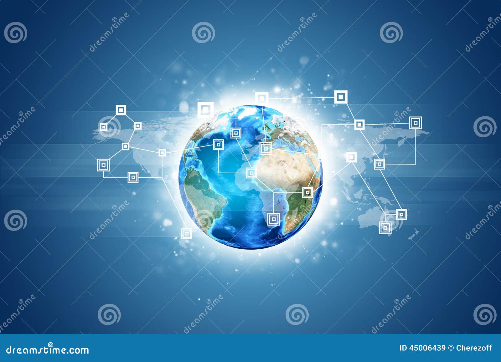 Earth with World Map and Network Stock Illustration - Illustration of ...
