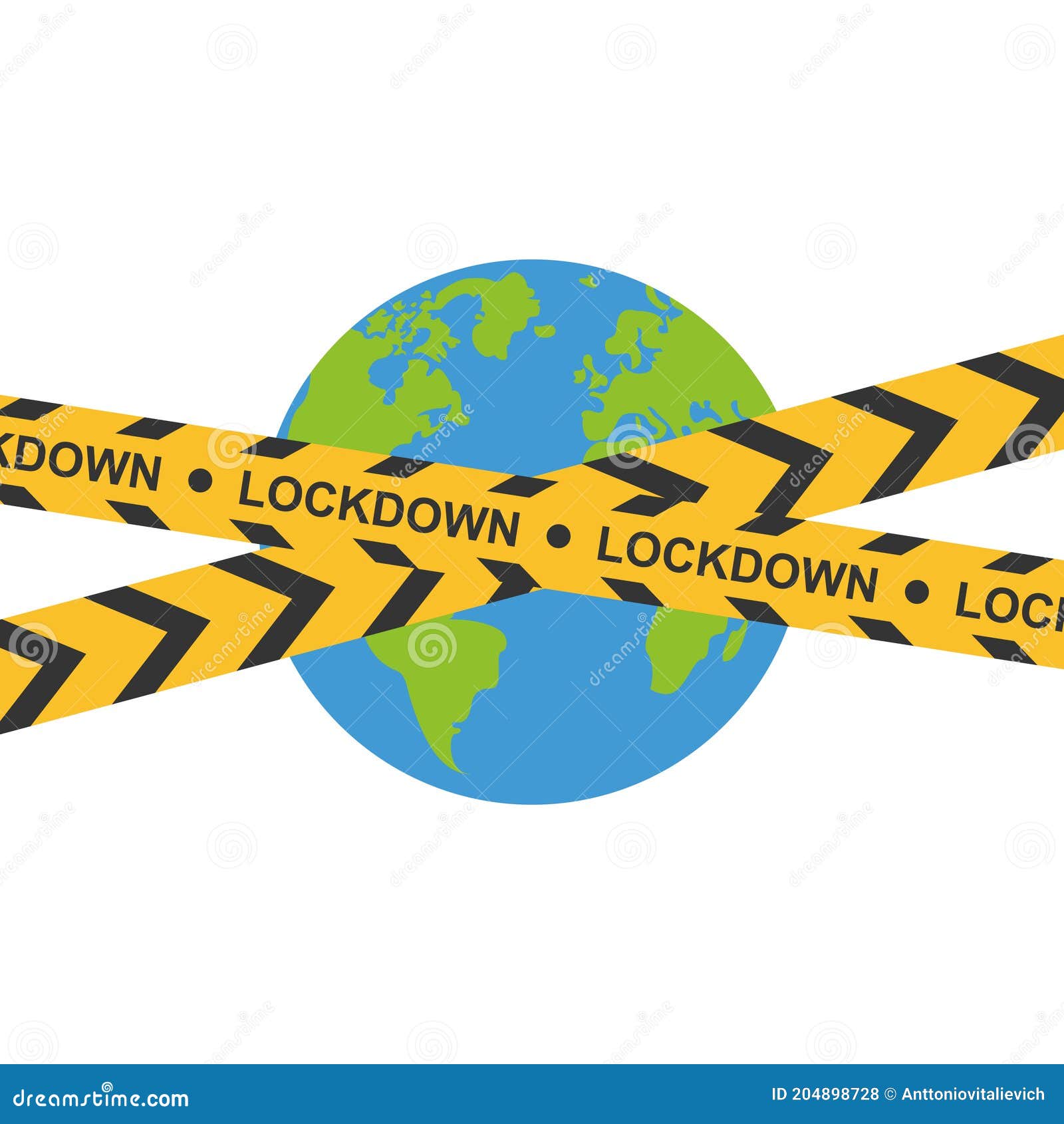 Earth with Yellow Caution Tape. Coronavirus Lockdown. Concept of World ...