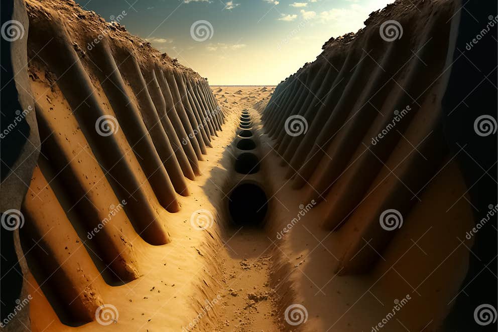 Earthen Trench, Inside View, Digging the Trench for the Pipeline. View ...