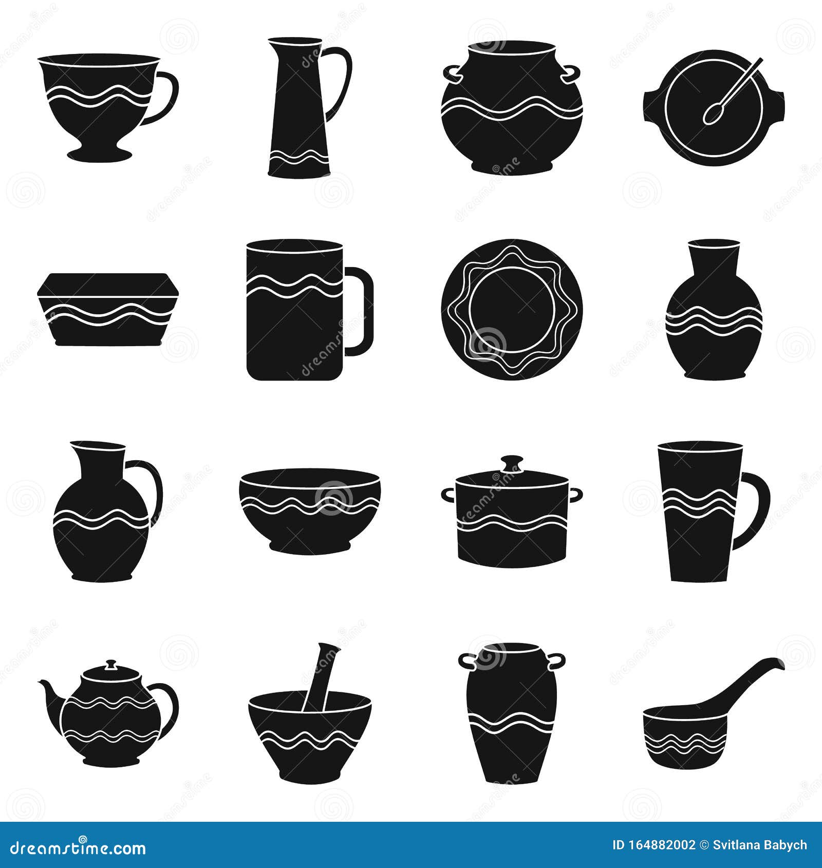 Earthenware and Ceramic Vector Black Icon Set.Vector Isolated ...