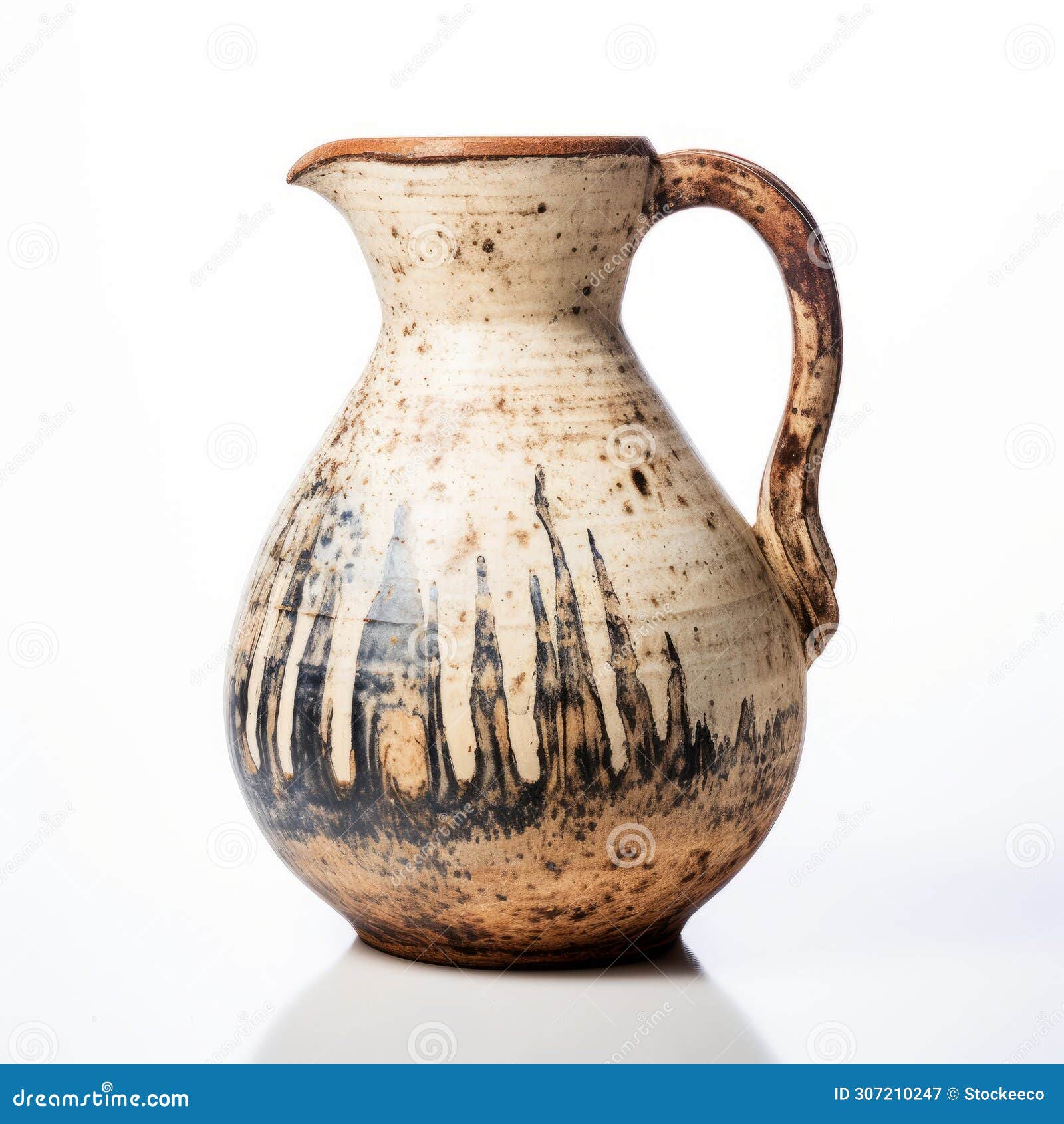 Earthenware Jug on White Surface: Primitive Abstraction Pottery Pitcher ...