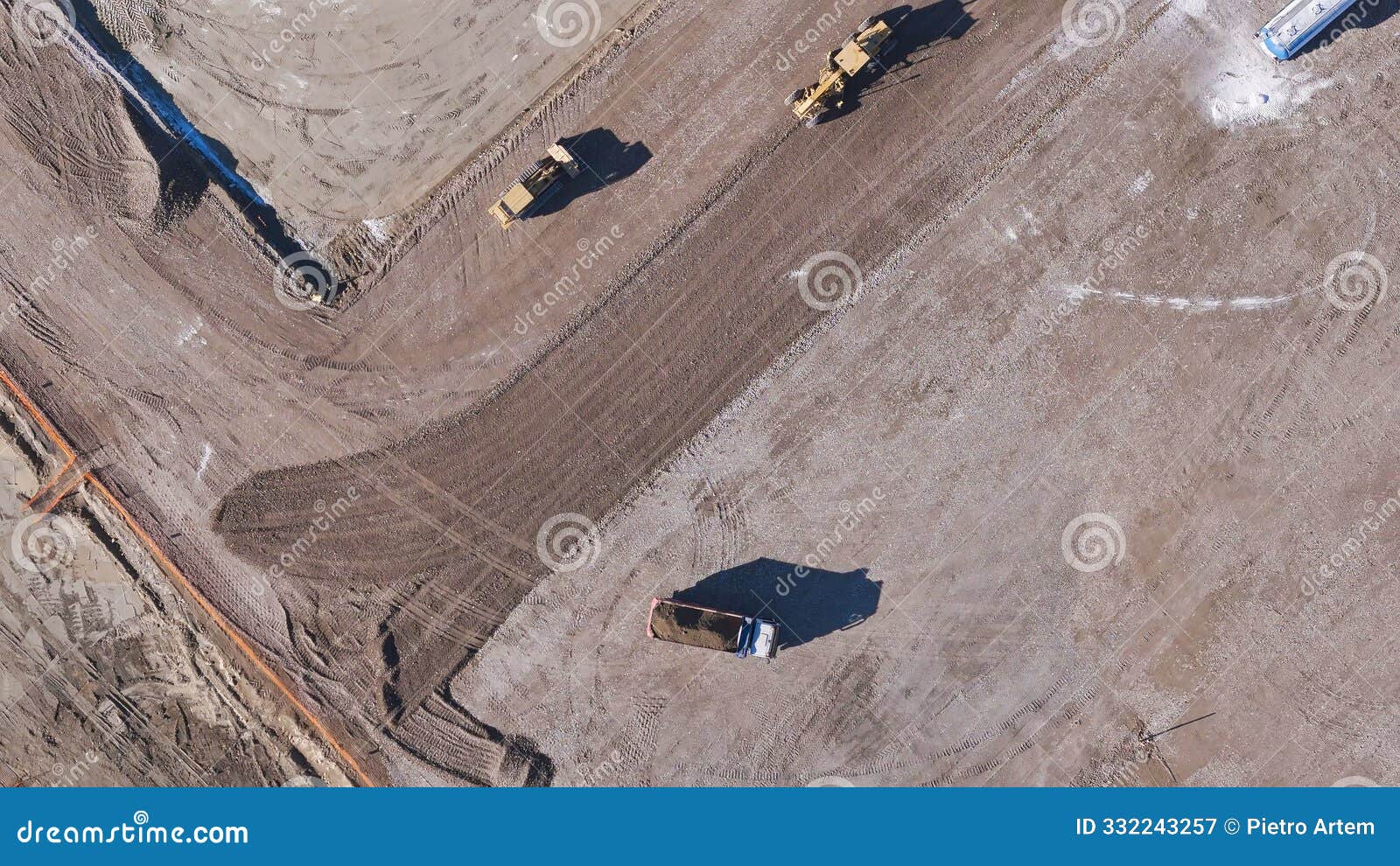 Earthmoving Equipment. Aerial View of a Large Construction Site with ...
