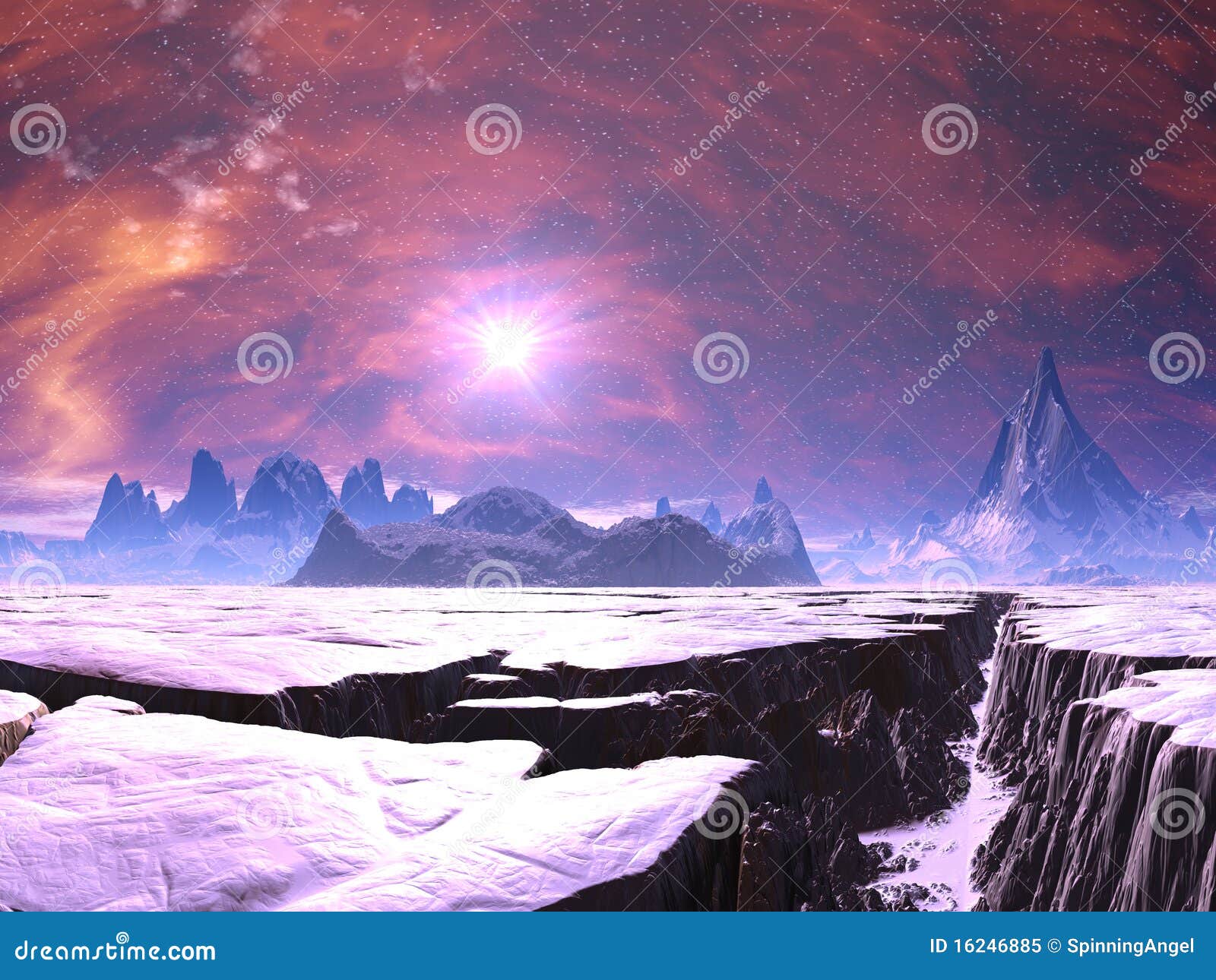 Earthquake Chasm on Alien Ice Planet Stock Illustration - Illustration ...