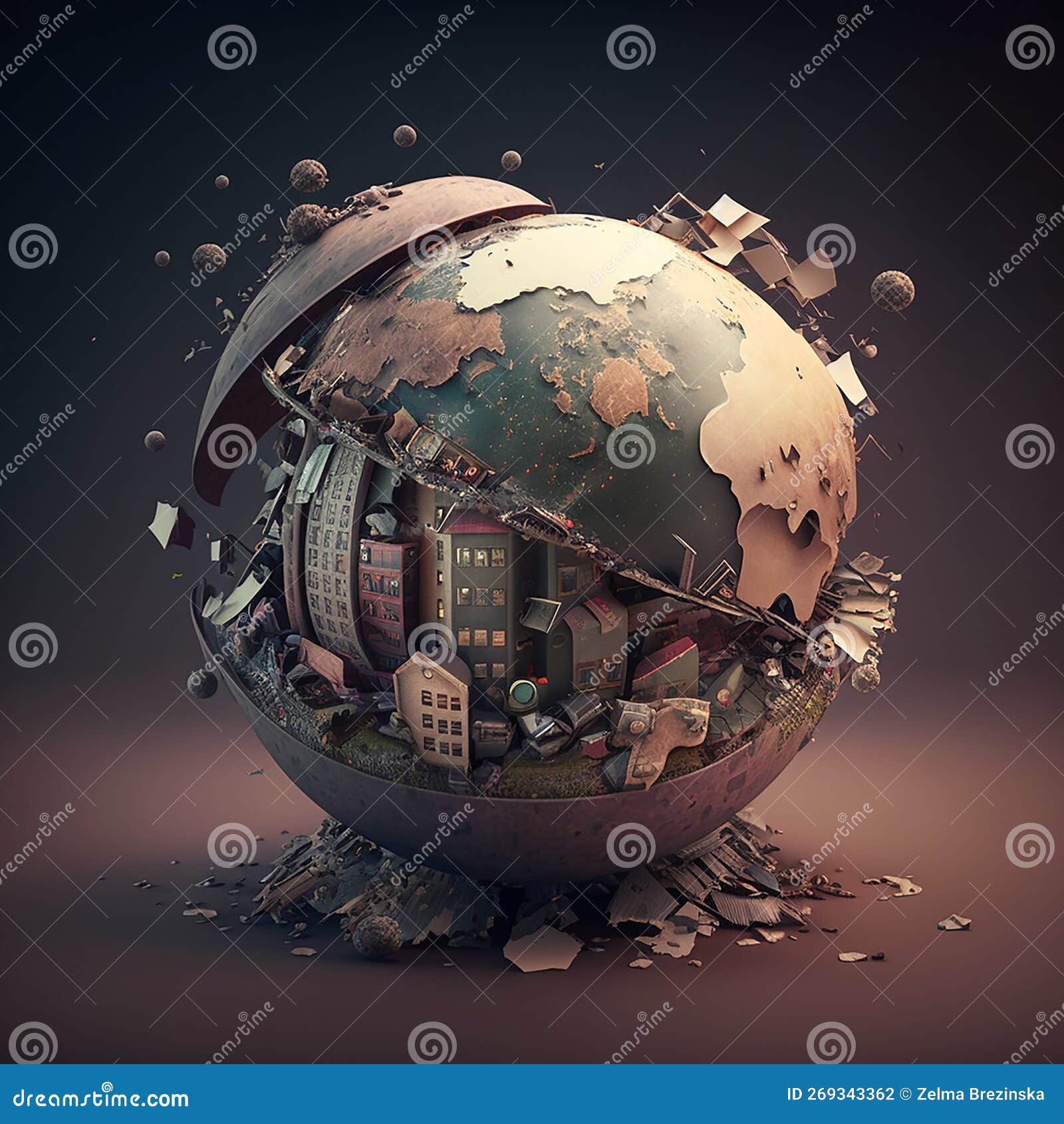 Earthquake Concept - the Globe Breaking into Small Parts, Generative Ai ...