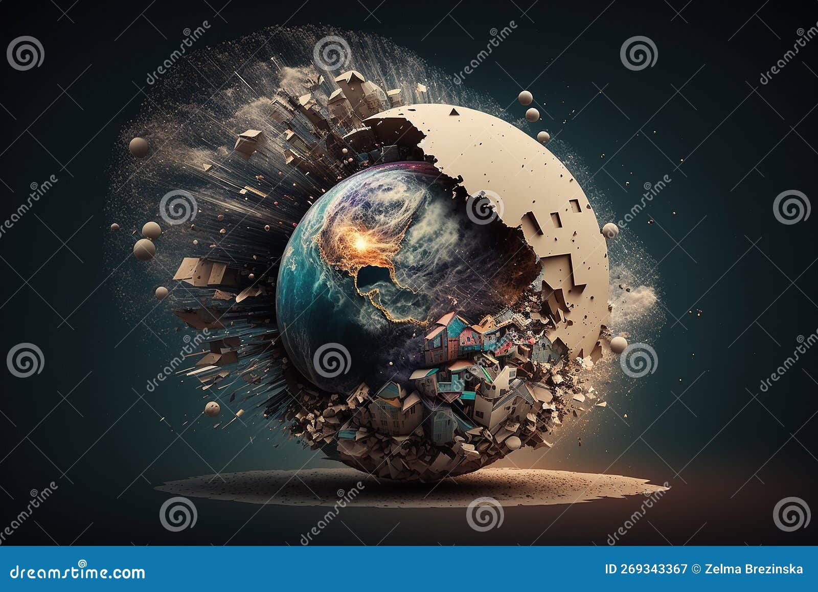 Earthquake Concept - the Globe Breaking into Small Parts, Generative Ai ...