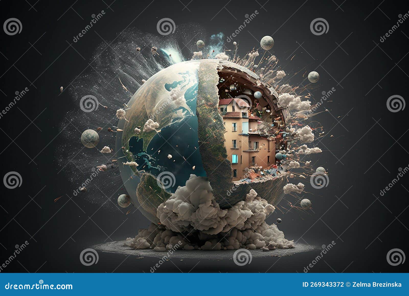 Earthquake Concept - the Globe Breaking into Small Parts, Generative Ai ...