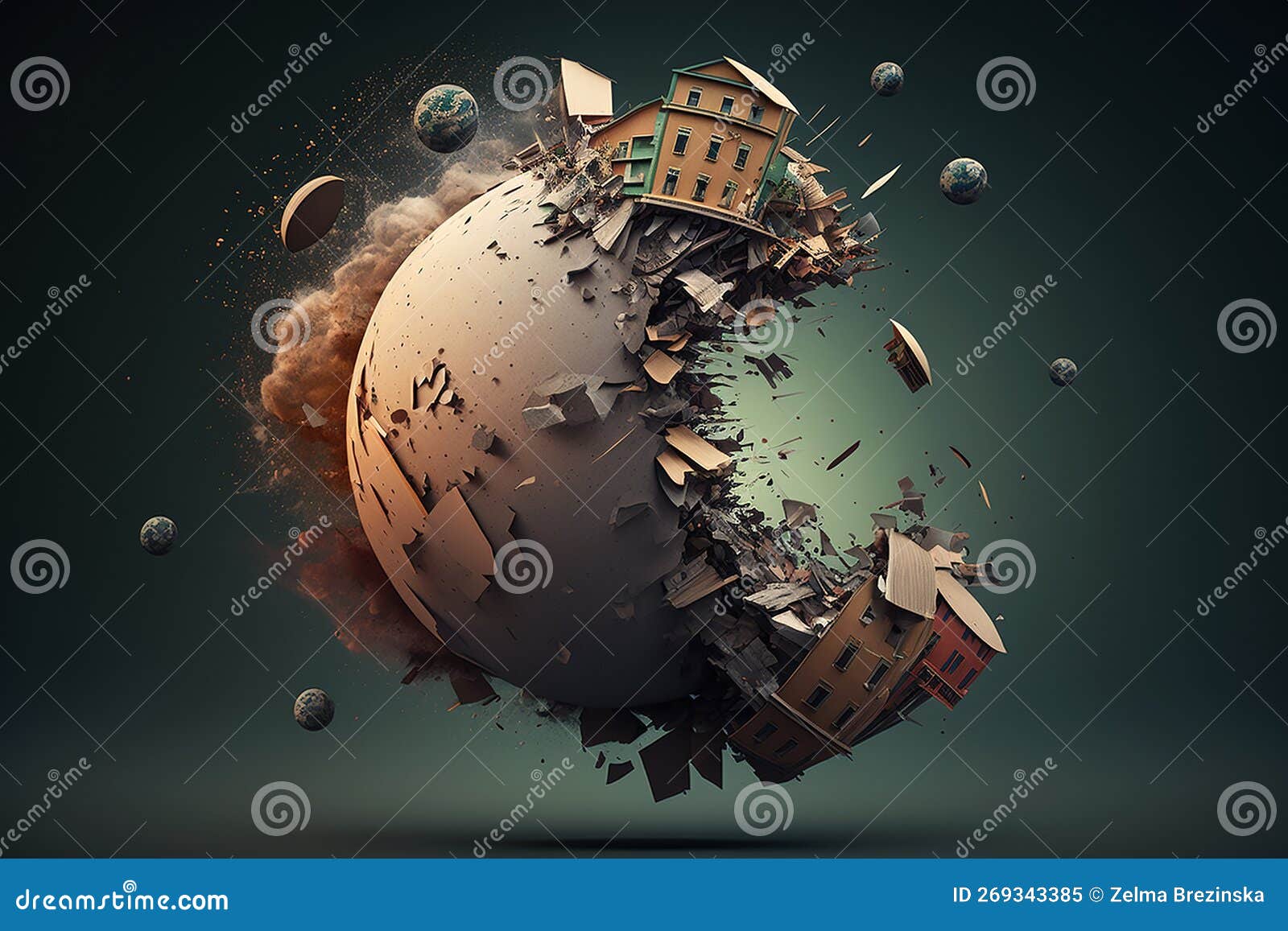 Earthquake Concept - the Globe Breaking into Small Parts, Generative Ai ...