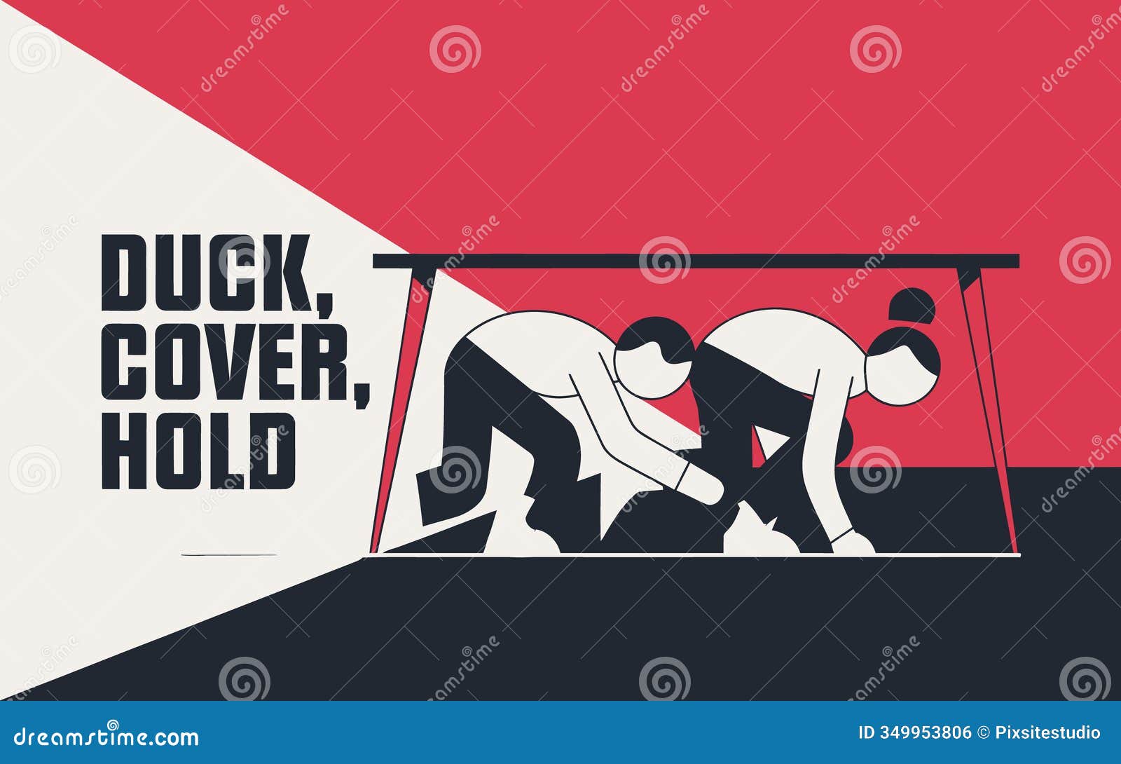 Earthquake Duck Cover and Hold Flat Vector Illustration Stock ...