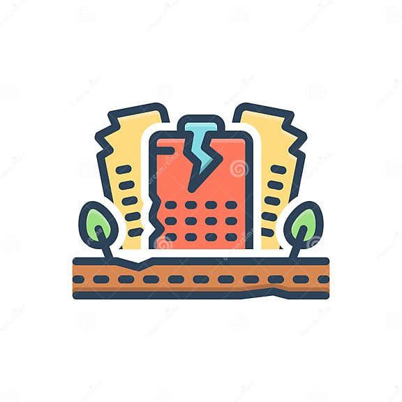 Color Illustration Icon for Earthquake, Catastrophe and Damage Stock ...