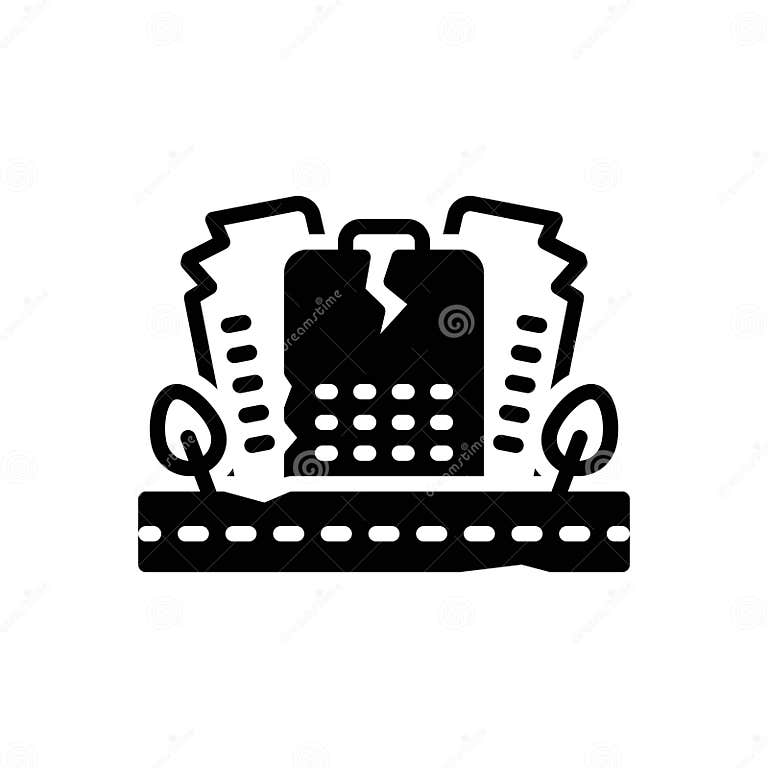Black Solid Icon for Earthquake, Catastrophe and Daage Stock ...