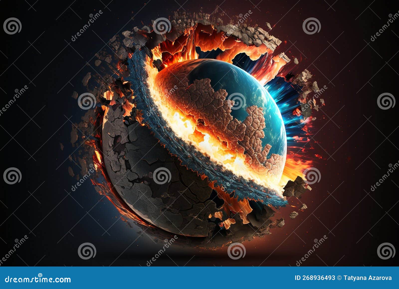 Earthquake Taking Earth Crust Inside It With Fire. Nuclear Explosion, Global War. Destructions ...