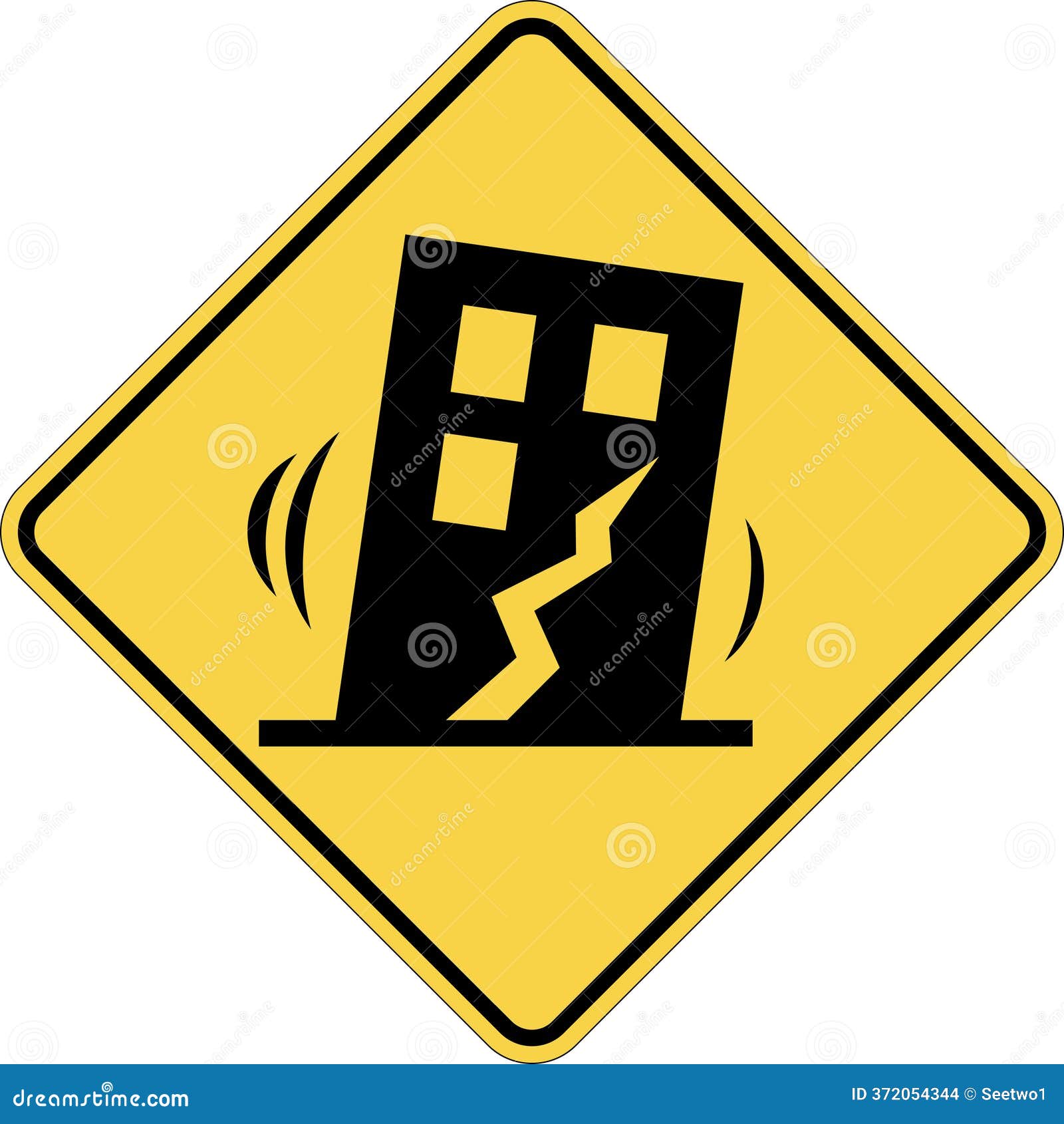 Earthquake Warning Sign Illustrating Building Distress And Structural ...