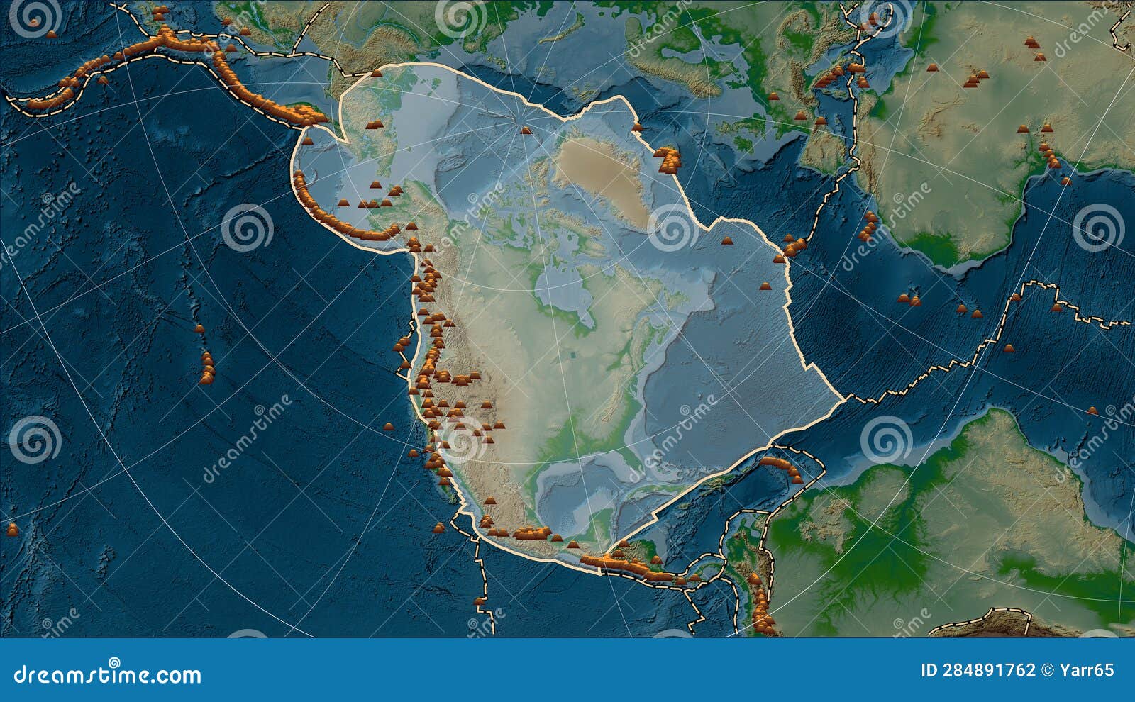Earthquakes Around the North American Plate. Physical Map Stock ...