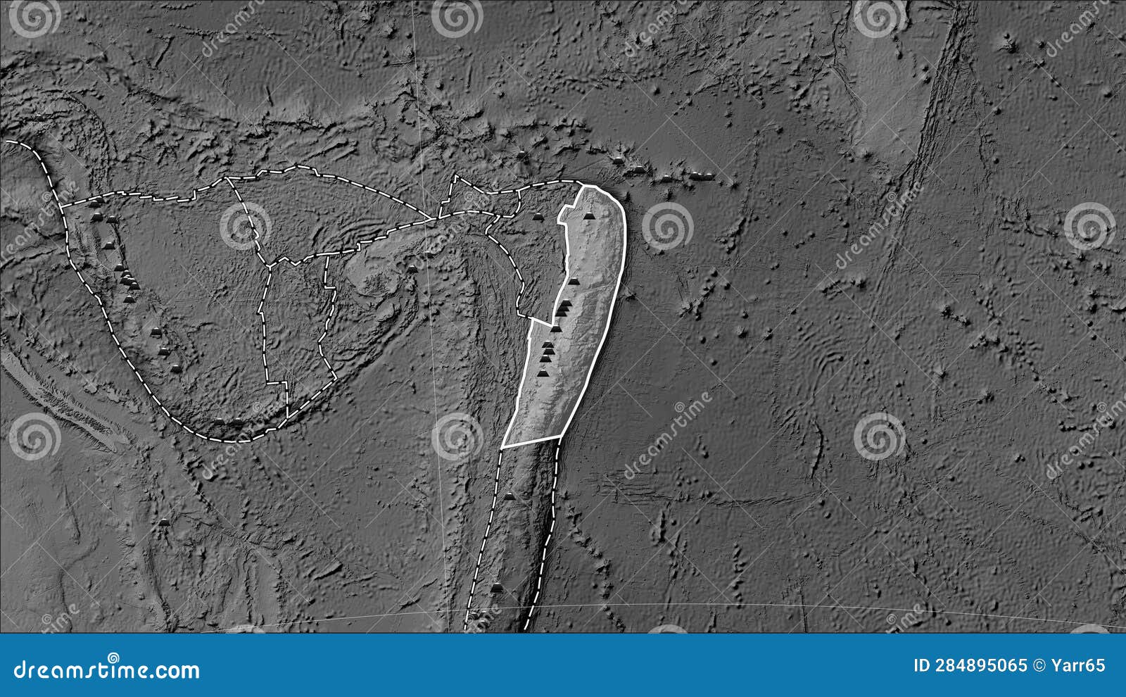Earthquakes Around the Tonga Plate. Grayscale Map Stock Illustration ...