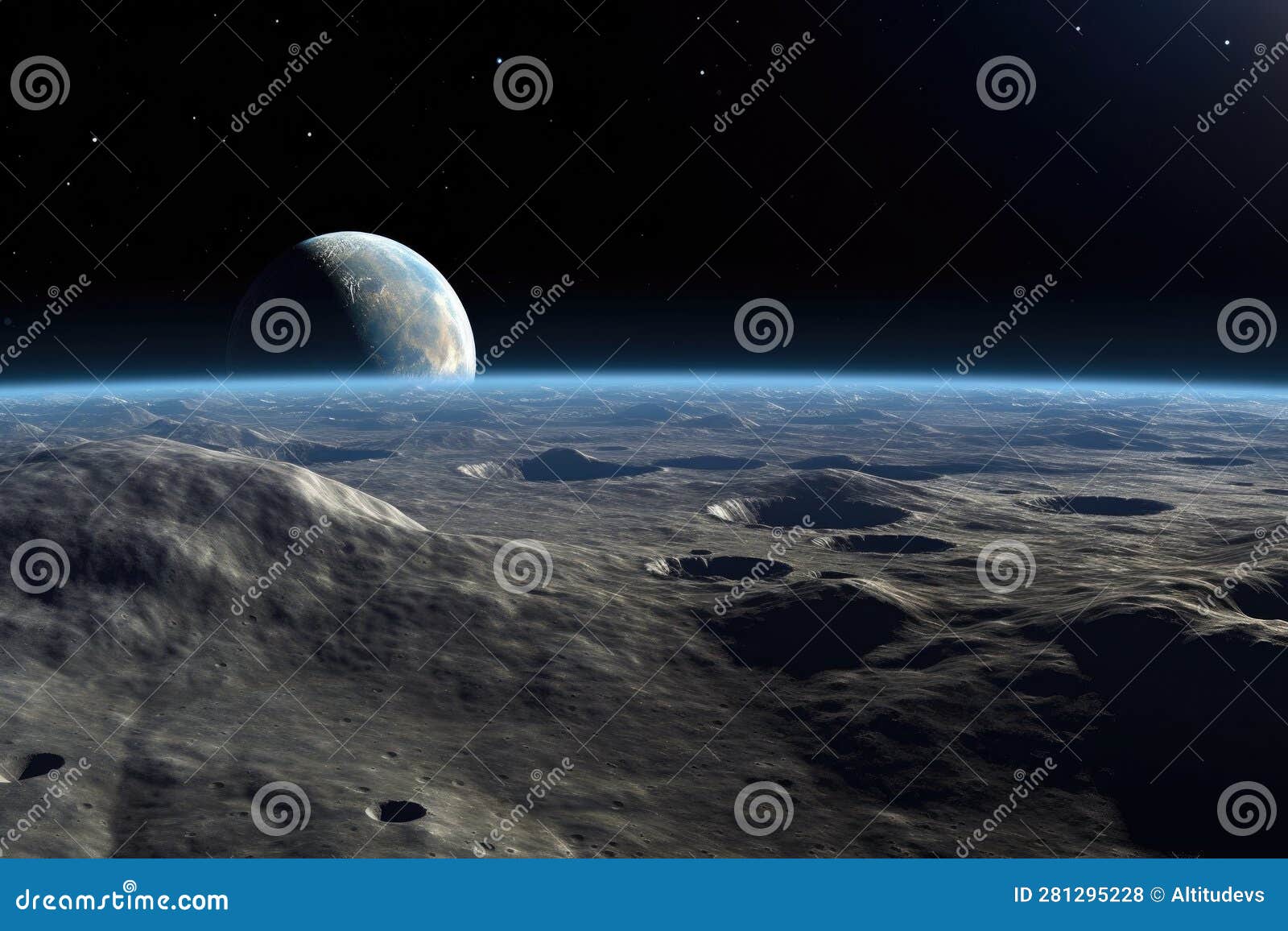 Earthrise Seen from Lunar Surface Stock Illustration - Illustration of ...