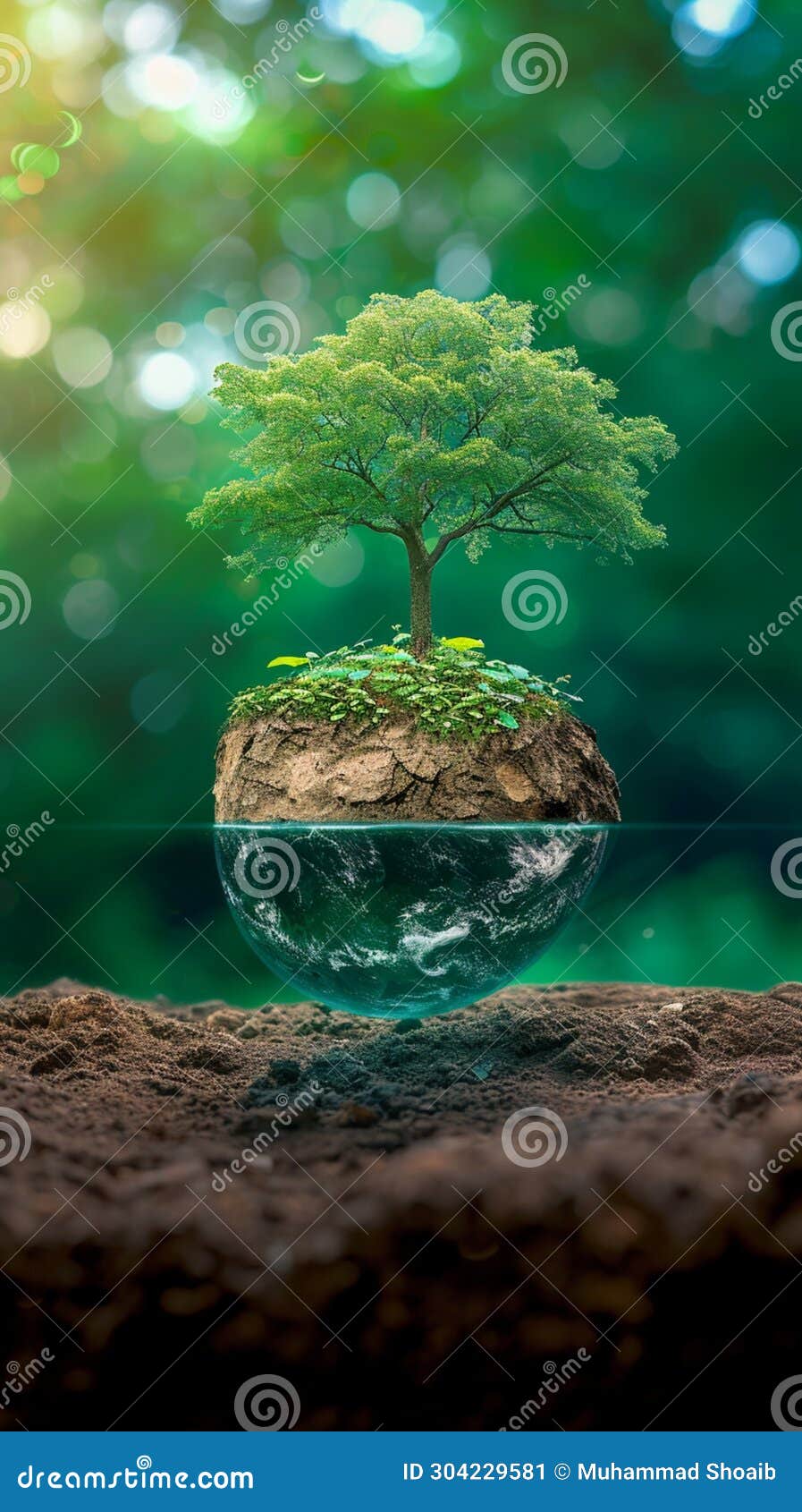 Earths Growth Tree Emerging from the Ground Symbolizes Environmental ...