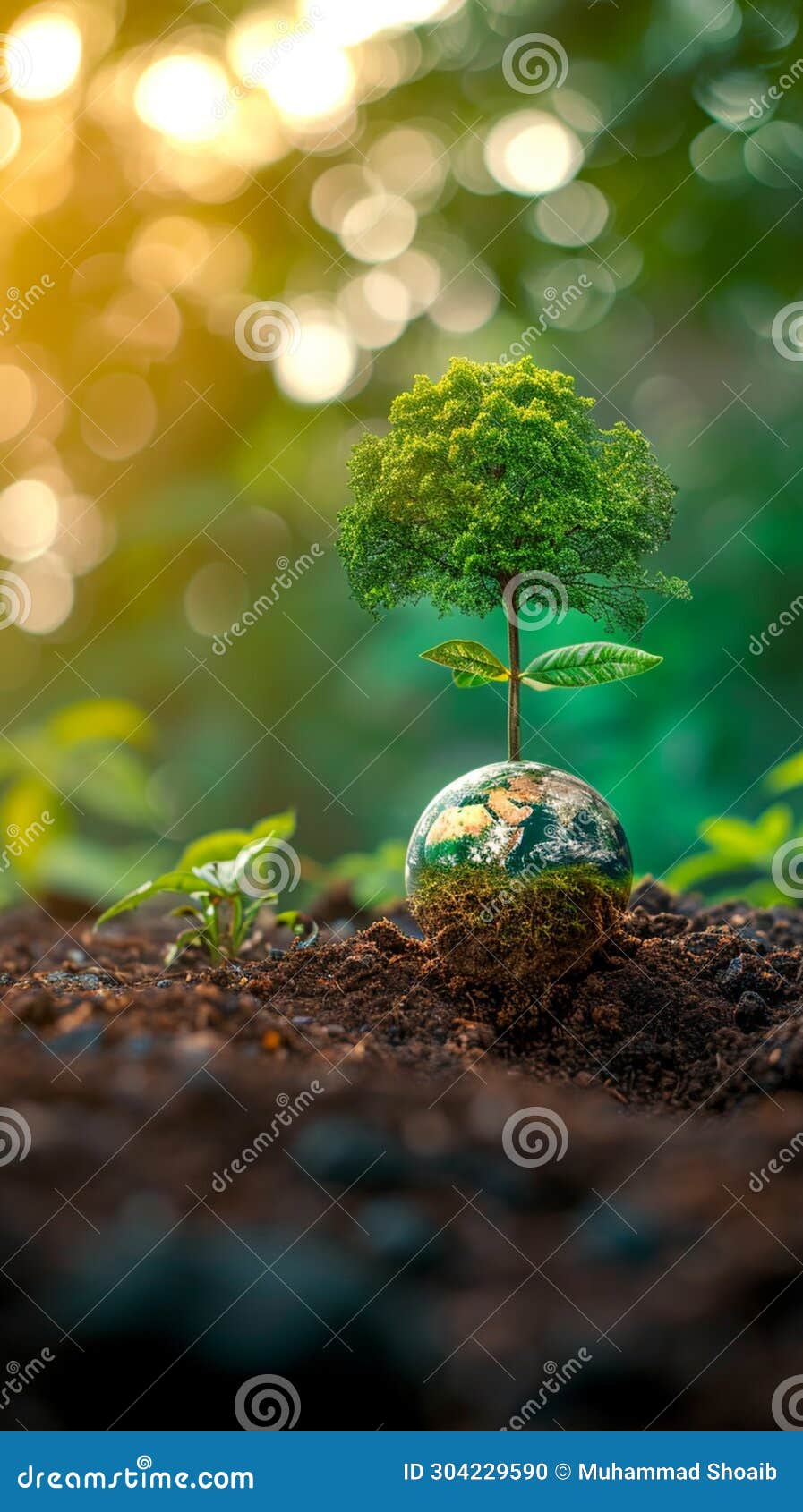 Earths Growth Tree Emerging from the Ground Symbolizes Environmental ...