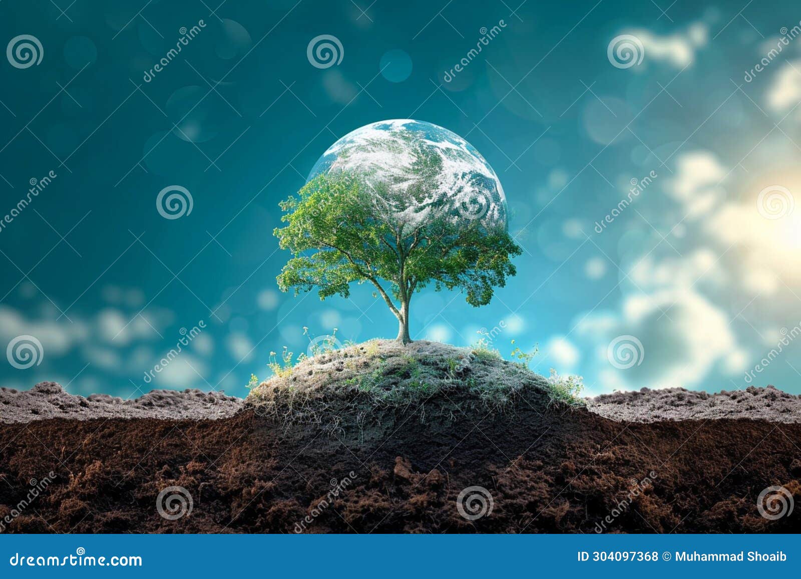 Earths Growth Tree Emerging from the Ground Symbolizes Environmental ...