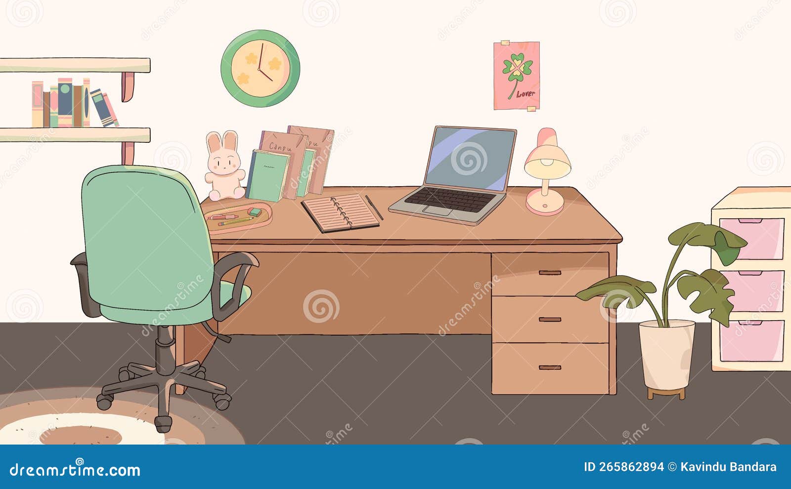 Earthtone Cute Illustration Study Room Zoom Virtual Background Stock ...