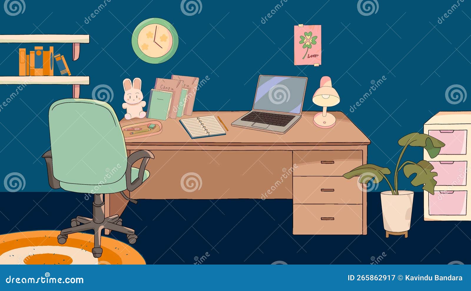 Earthtone Cute Illustration Study Room Zoom Virtual Background Stock ...