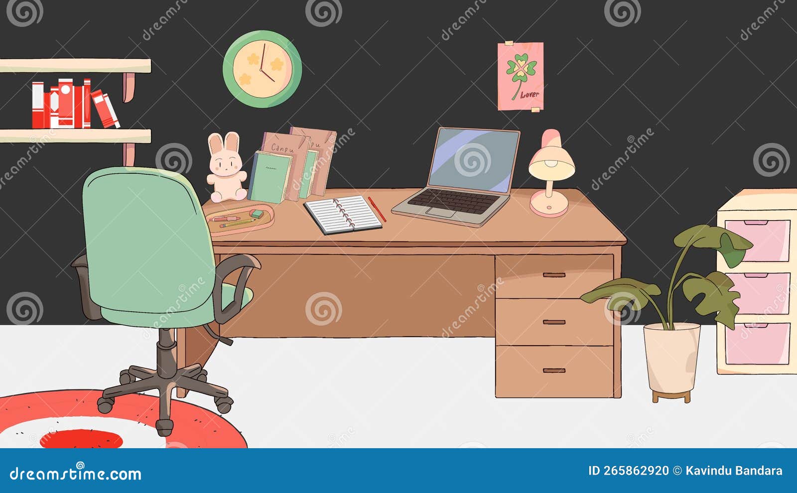 Earthtone Cute Illustration Study Room Zoom Virtual Background Stock ...
