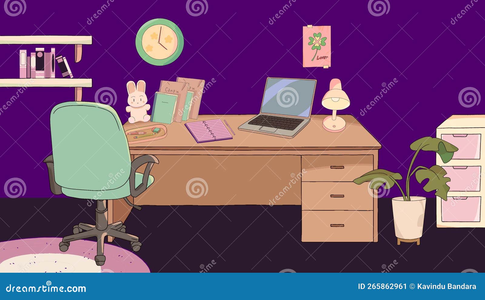 Earthtone Cute Illustration Study Room Zoom Virtual Background Stock ...