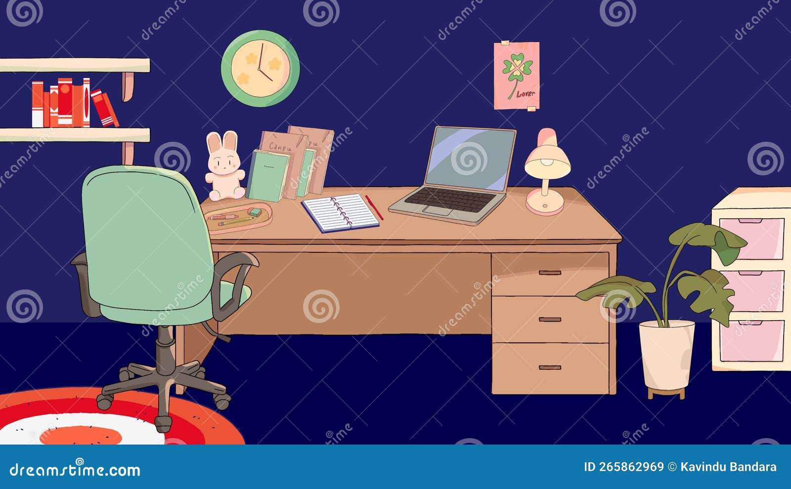 Earthtone Cute Illustration Study Room Zoom Virtual Background Stock ...