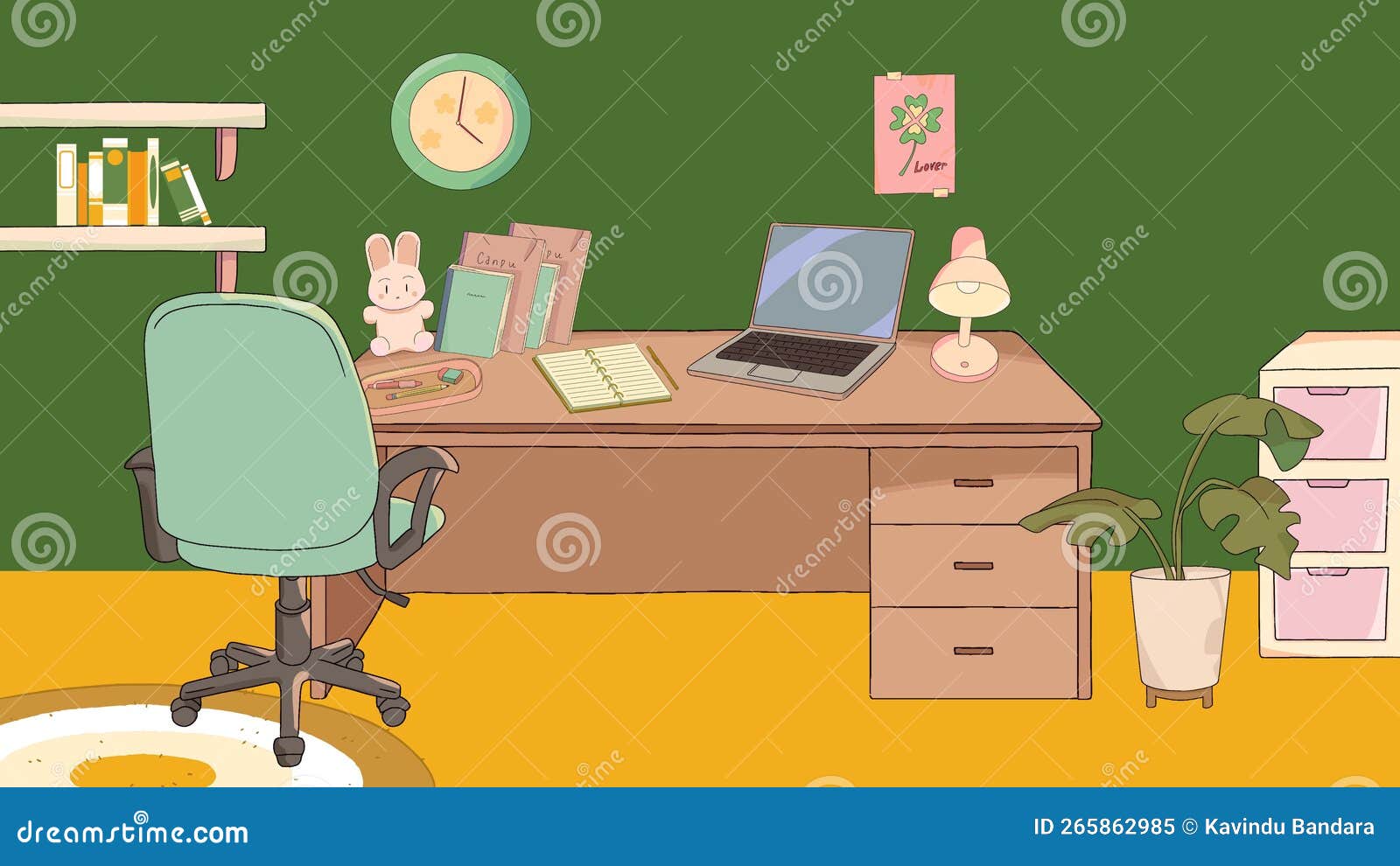 Earthtone Cute Illustration Study Room Zoom Virtual Background Stock ...