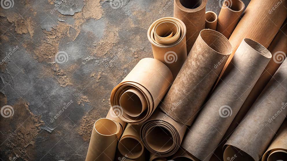 Earthy Craft Paper Rolls Array on Textured Surface Creative AI Stock ...