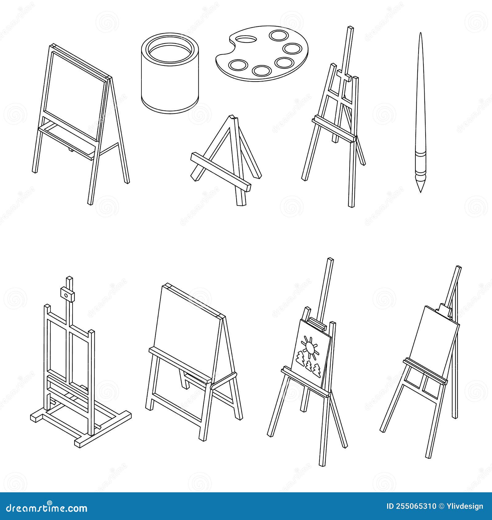 Easel Icons Set Vector Outline Stock Vector - Illustration of craft ...