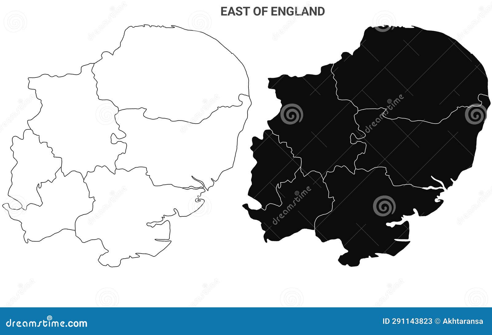 East Anglia Map, East Of England Administrative Map Set - Blank Outline ...