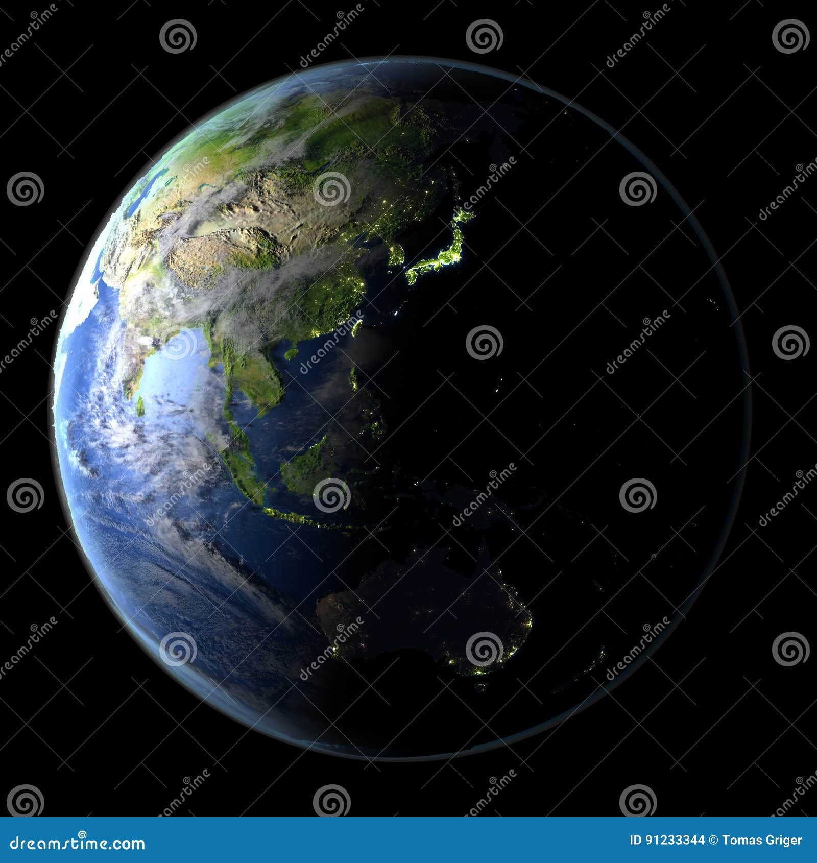 East Asia from space stock illustration. Illustration of sunset - 91233344