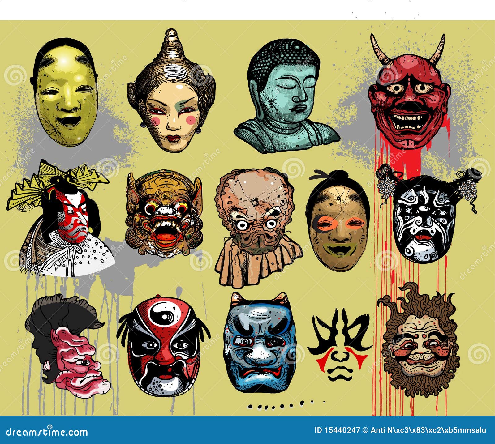 East - Asian Masks Cartoon Vector | CartoonDealer.com #15440247